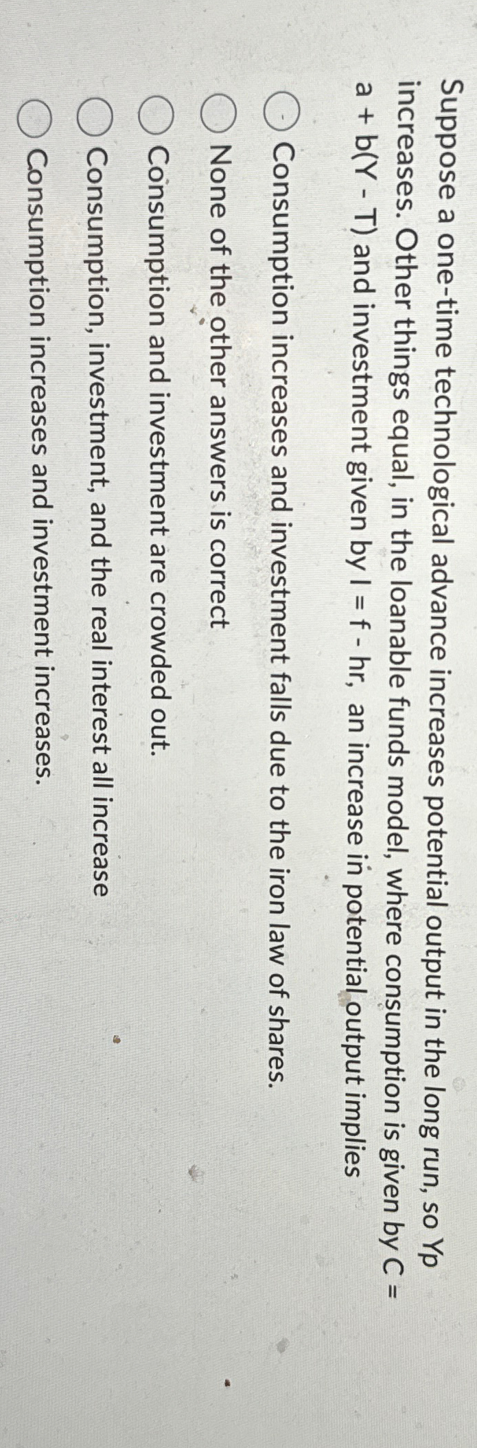 Solved Suppose a one-time technological advance increases | Chegg.com