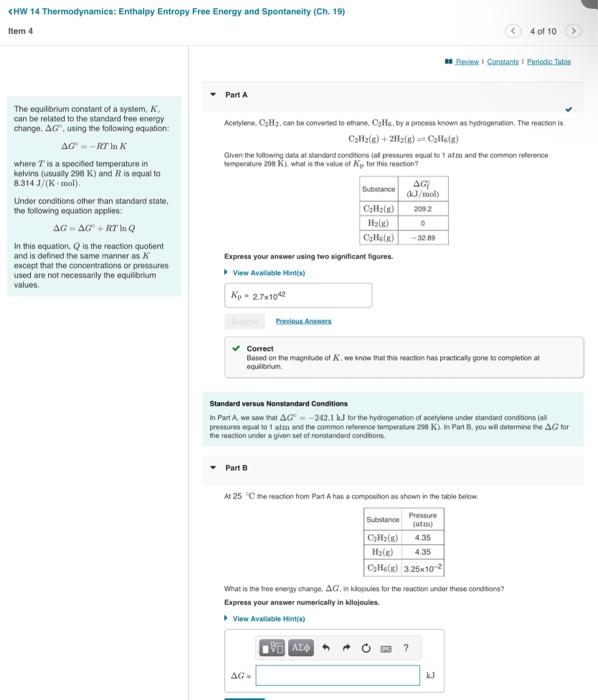 Solved \&HW 14 Thermodynamics: Enthalpy Entropy Free Energy | Chegg.com