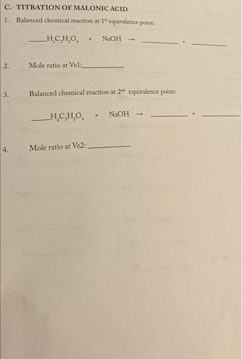C. TITRATION OF MALONIC ACID 1. Balanced chemical | Chegg.com