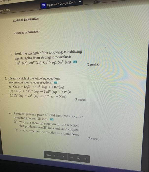 Solved Class Open with Google Docs tions.doc oxidation | Chegg.com