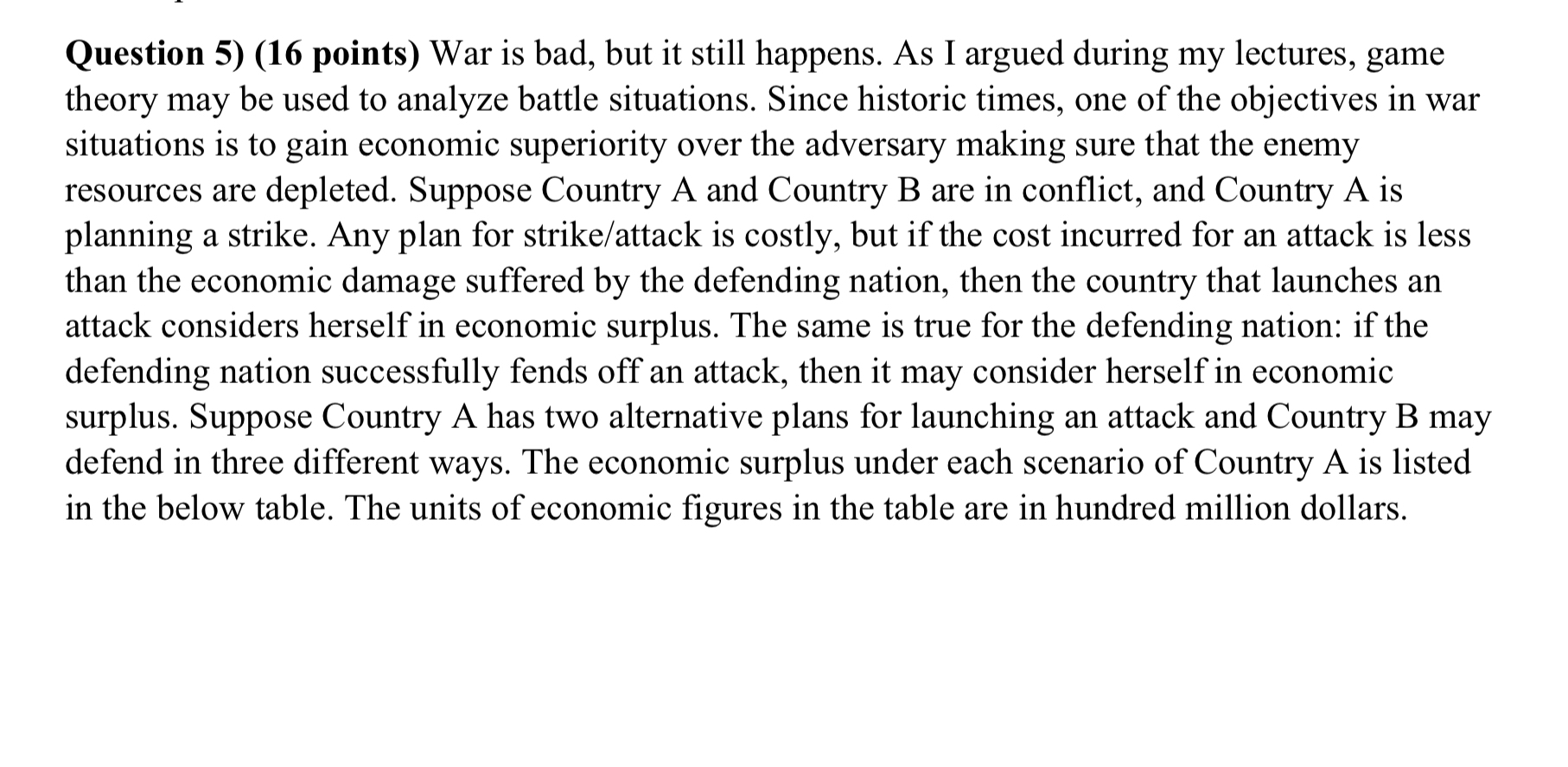 Solved Question 5) (16 points) War is bad, but it still | Chegg.com Solved Question 5) (16 points) War is bad, but it still | Chegg.com