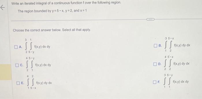 Solved Write an iterated integral of a continuous function | Chegg.com