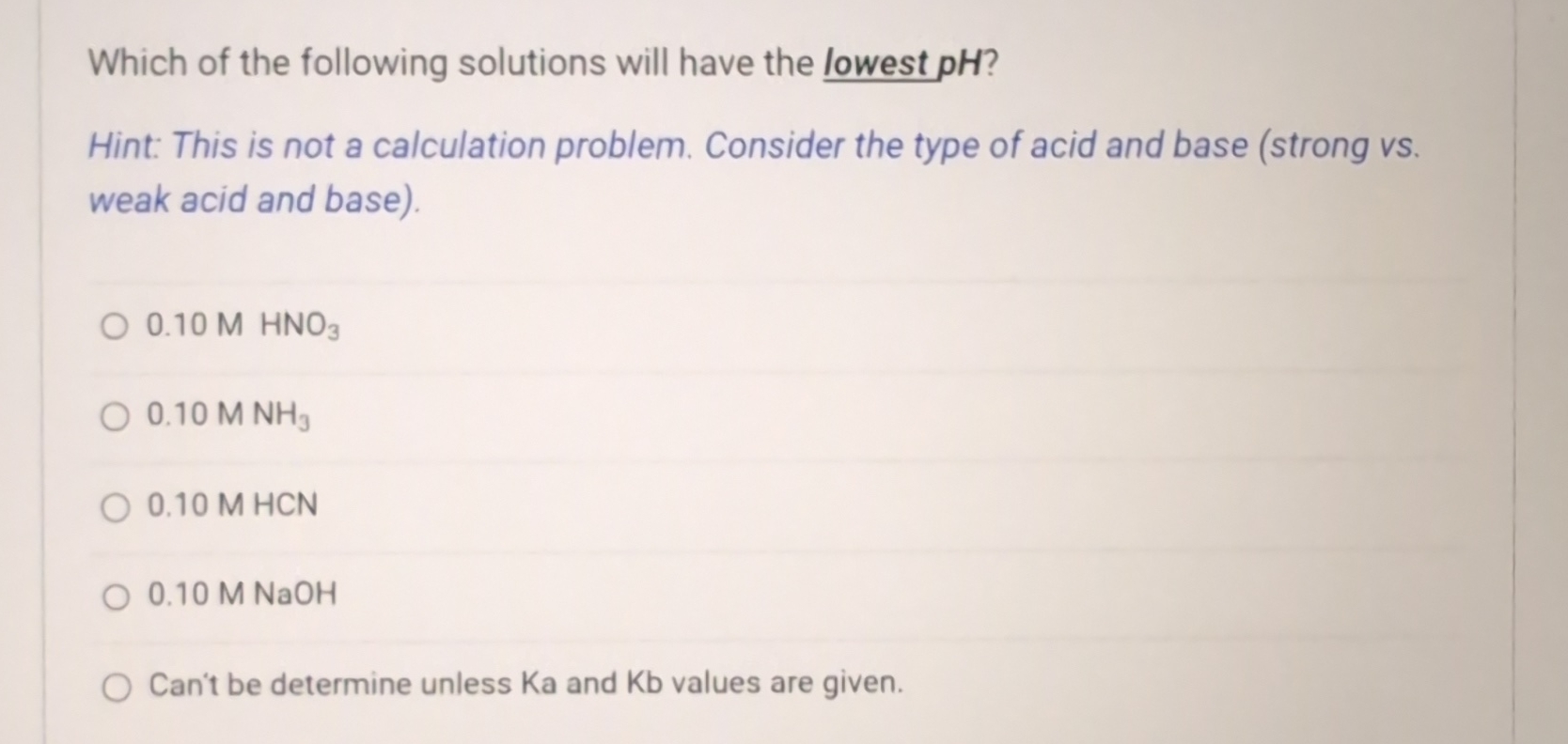 Solved Which of the following solutions will have the lowest | Chegg.com
