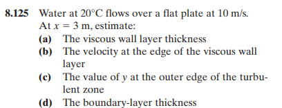Solved 8.125 ﻿Water at 20°C ﻿flows over a flat plate at | Chegg.com
