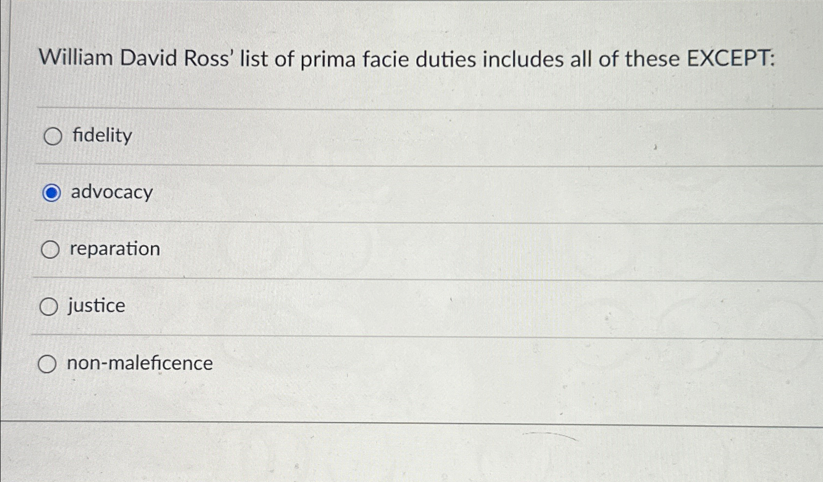 Solved William David Ross' list of prima facie duties | Chegg.com