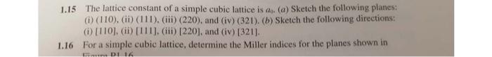 Solved 1.15 The lattice constant of a simple cubic lattice | Chegg.com