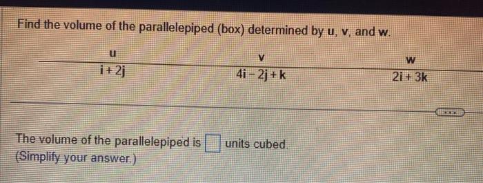 Solved Find the volume of the parallelepiped (box) | Chegg.com