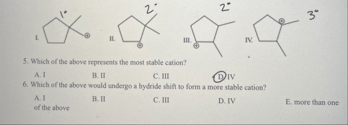 Solved I.II.III.IV.5. ﻿Which of the above represents the | Chegg.com