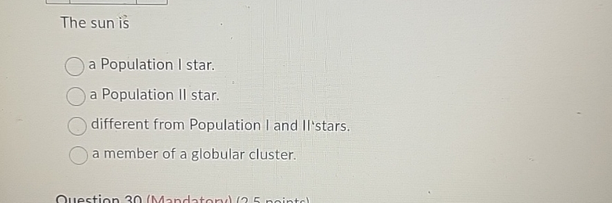 Solved The sun isa Population I star.a Population II | Chegg.com