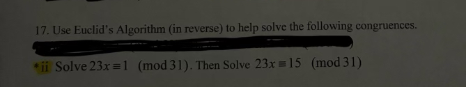 Solved Use Euclid's Algorithm (in reverse) ﻿to help solve | Chegg.com