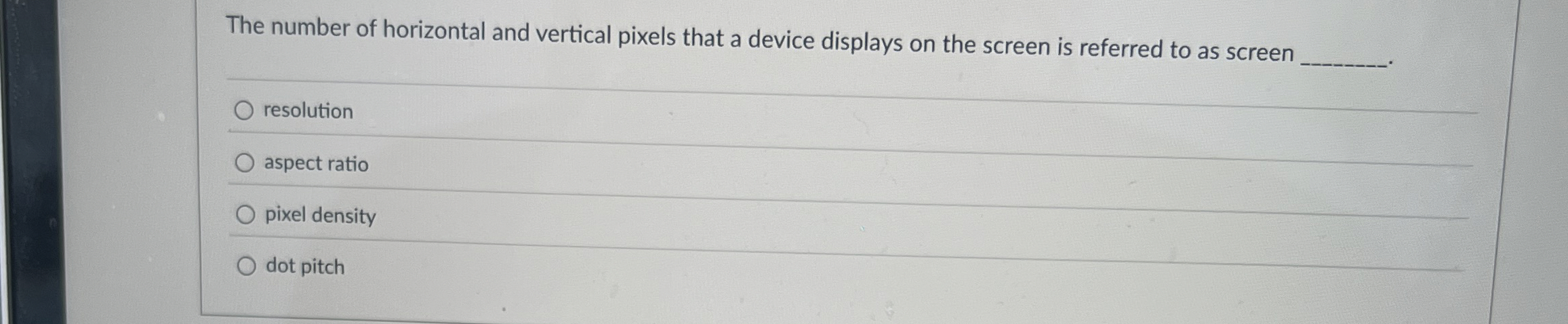 Solved The number of horizontal and vertical pixels that a | Chegg.com