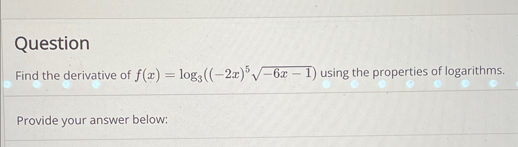 Solved QuestionFind the derivative of | Chegg.com