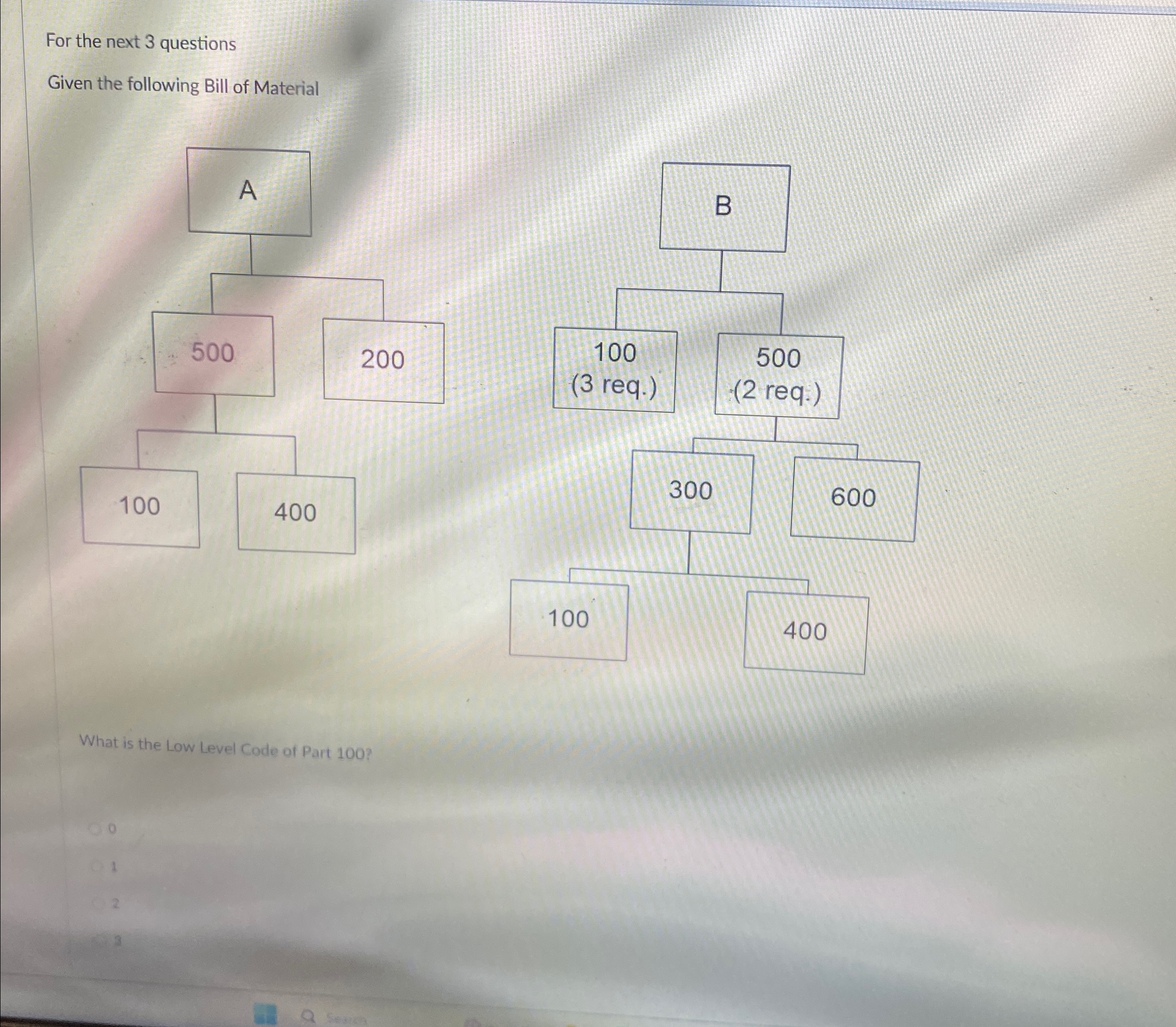 Solved For the next 3 ﻿questionsGiven the following Bill of | Chegg.com