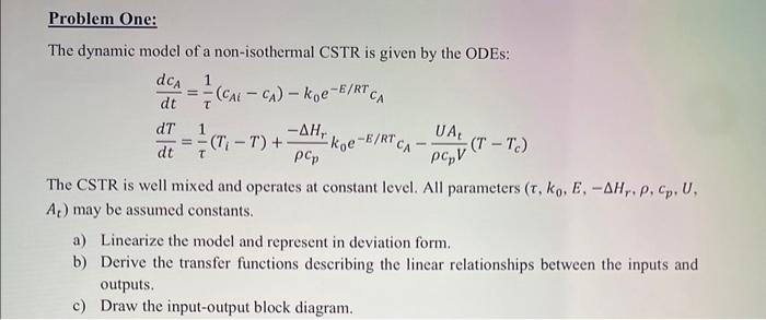 Solved The dynamic model of a non-isothermal CSTR is given | Chegg.com