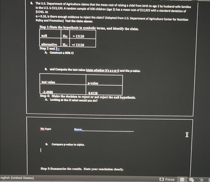 Solved 6. The U.S. Department of Agriculture dalms that the | Chegg.com