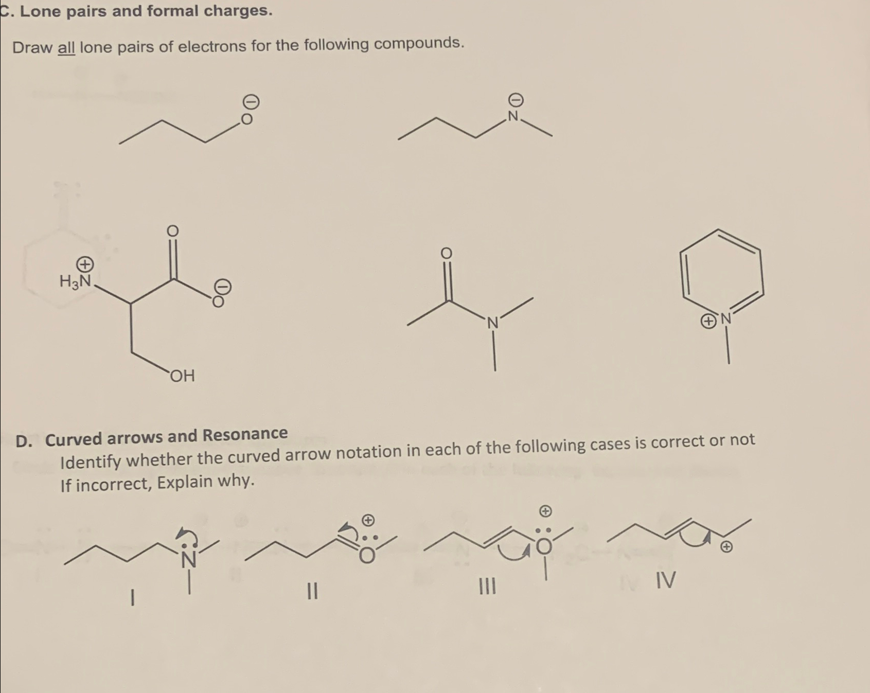 Solved C. ﻿Lone pairs and formal charges.Draw all lone pairs | Chegg.com