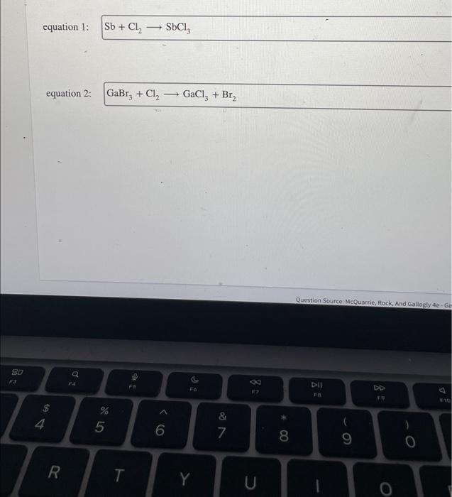 Solved equation 1: Sb+Cl2 SbCl3 equation 2: | Chegg.com