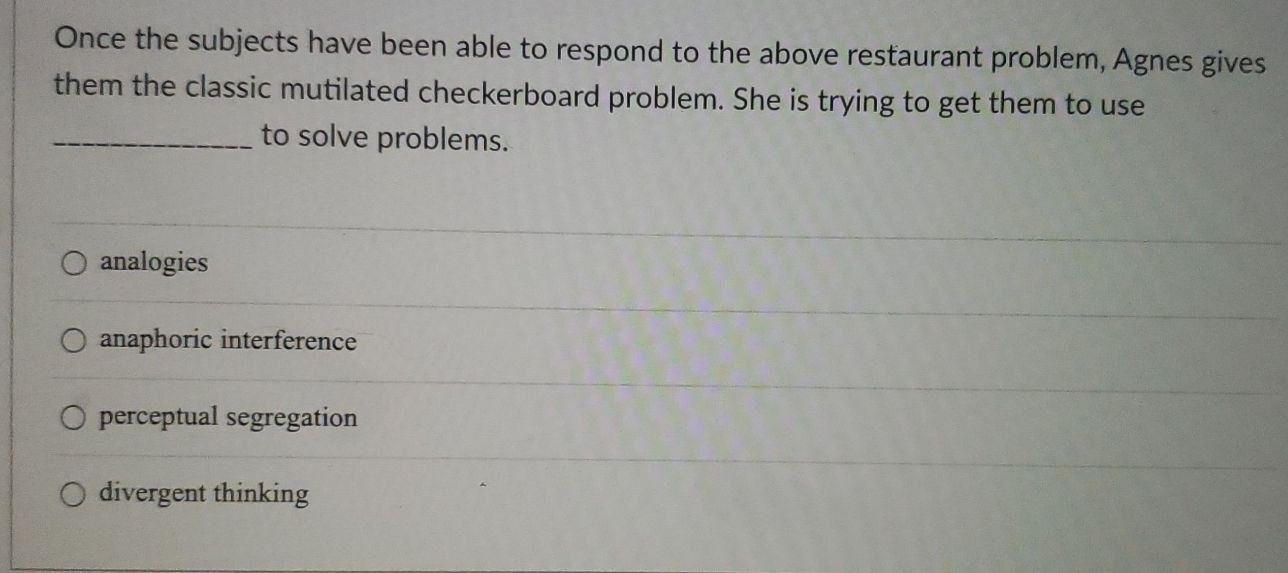 Solved Once the subjects have been able to respond to the | Chegg.com