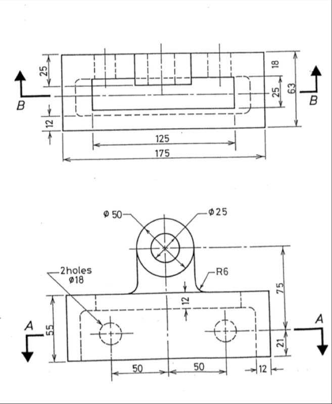 Solved Draw the section view and the right view | Chegg.com