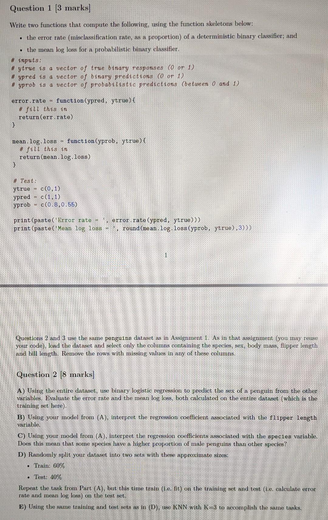 Solved Question 1 [3 marks] Write two functions that compute | Chegg.com