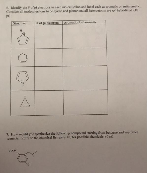 Solved 6. Identify the # of pi electrons in each | Chegg.com