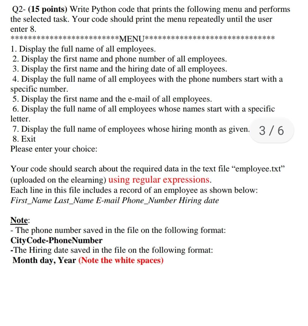 Solved Q2- (15 points) Write Python code that prints the | Chegg.com