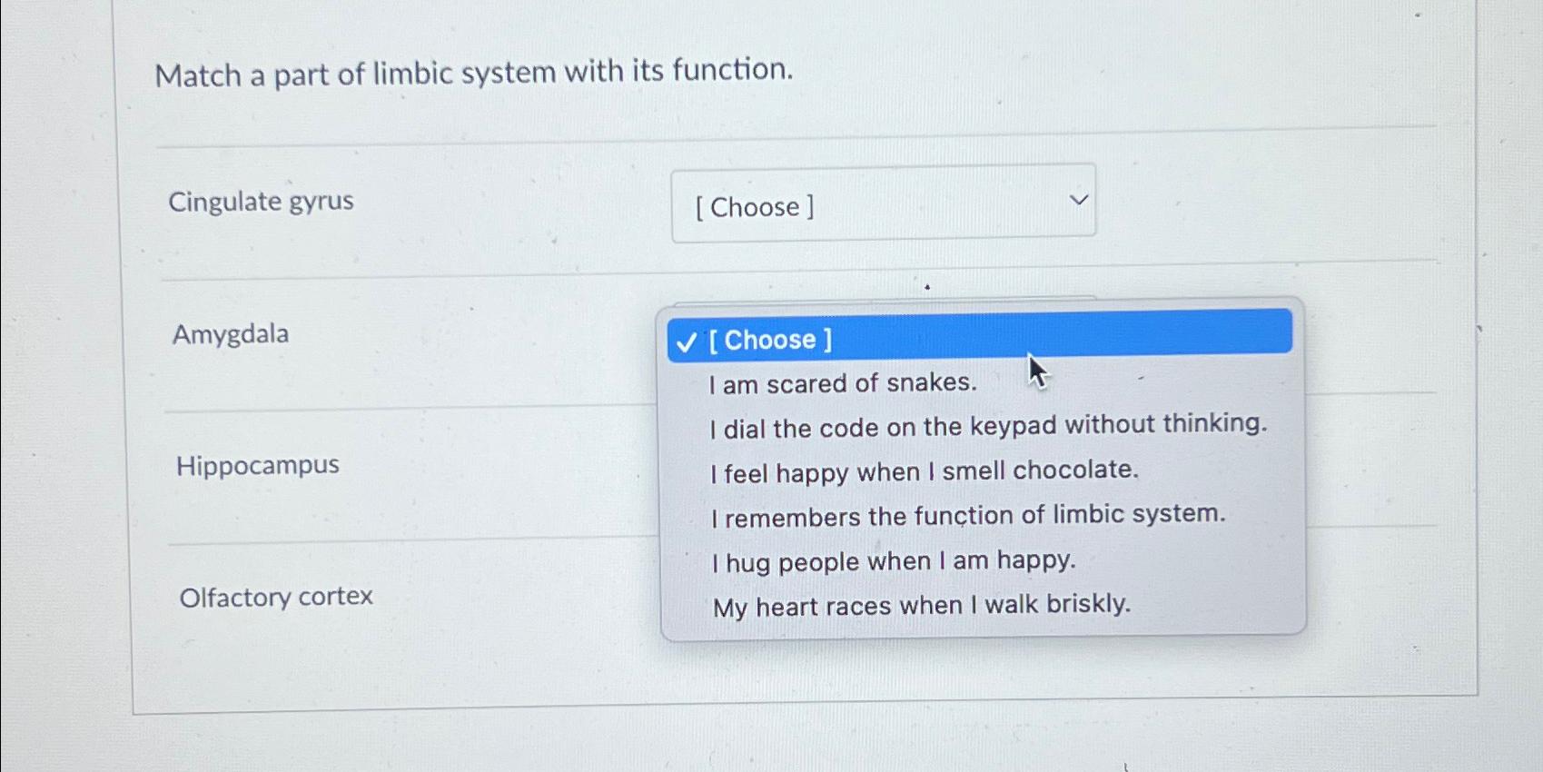 Solved Match a part of limbic system with its | Chegg.com
