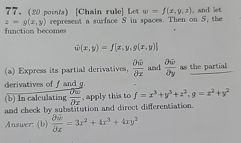 Solved (20 ﻿points) [Chain rule] ﻿Let w=f(x,y,z), ﻿and let | Chegg.com