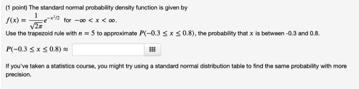 Solved (1 point) The standard normal probability density | Chegg.com