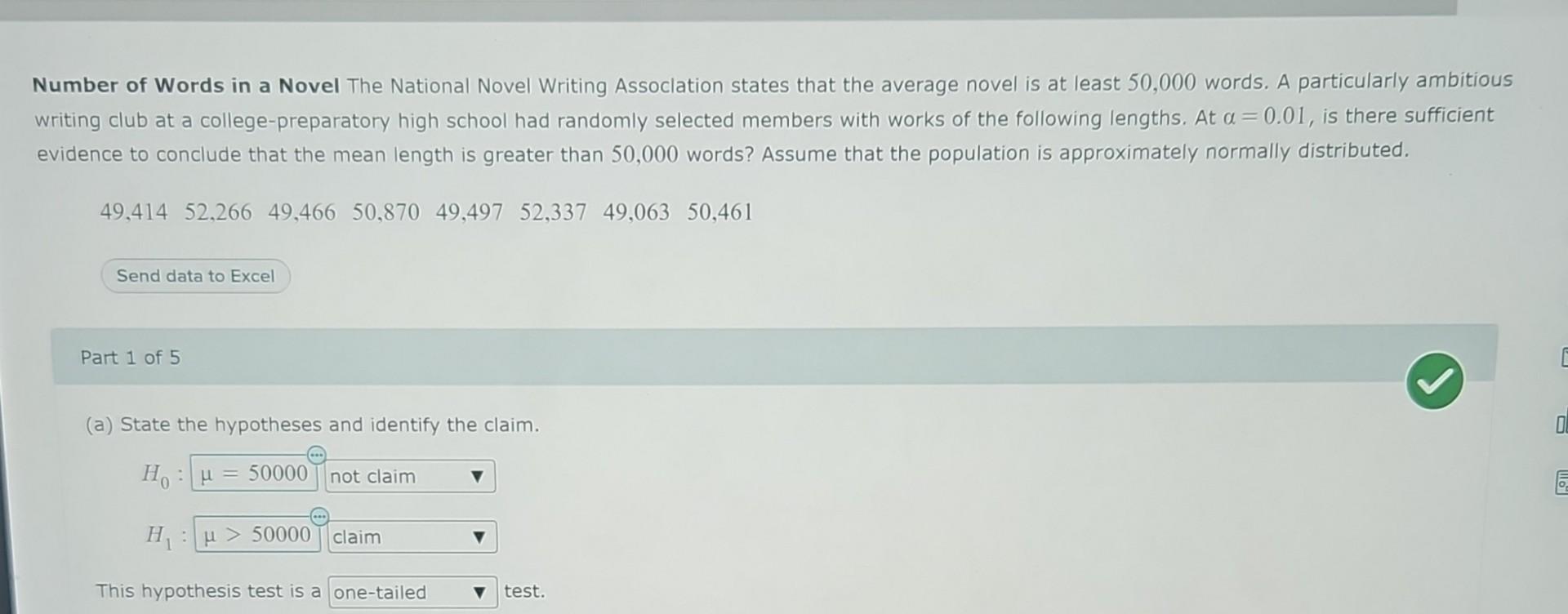 Solved Number of Words in a Novel The National Novel Writing | Chegg.com