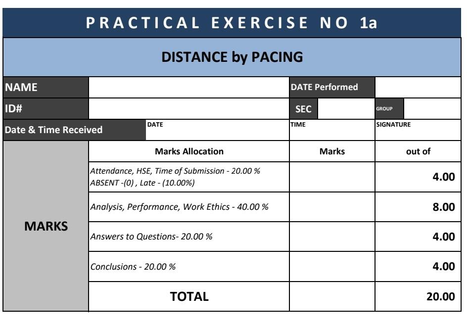 Solved PRACTICAL EXERCISE NO 1a DISTANCE by PACING NAME DATE | Chegg.com