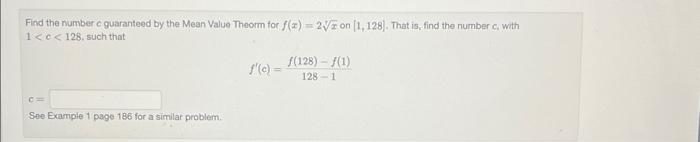 Solved Find The Number C Guaranteed By The Mean Value Theorm