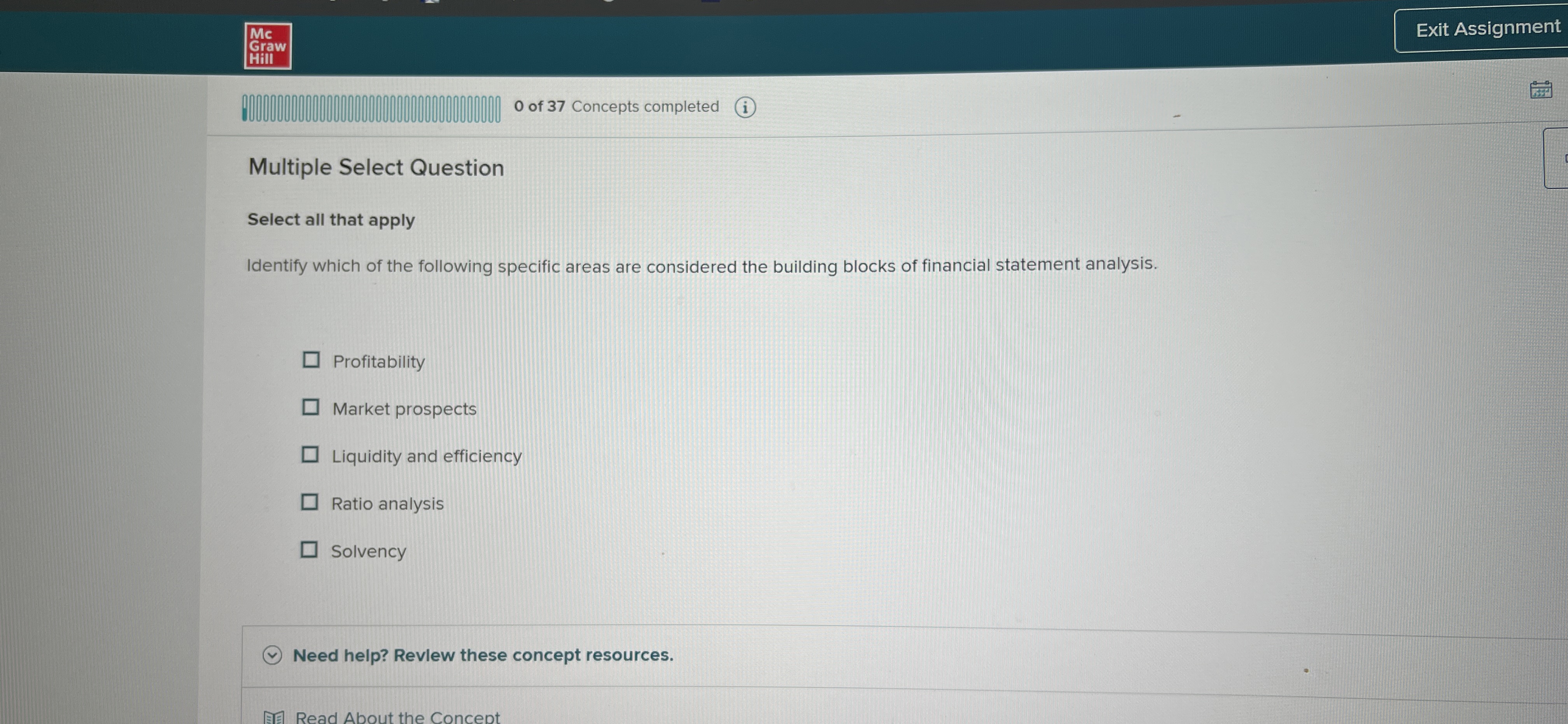 Solved McGrawExit Assignment0 ﻿of 37 ﻿Concepts | Chegg.com
