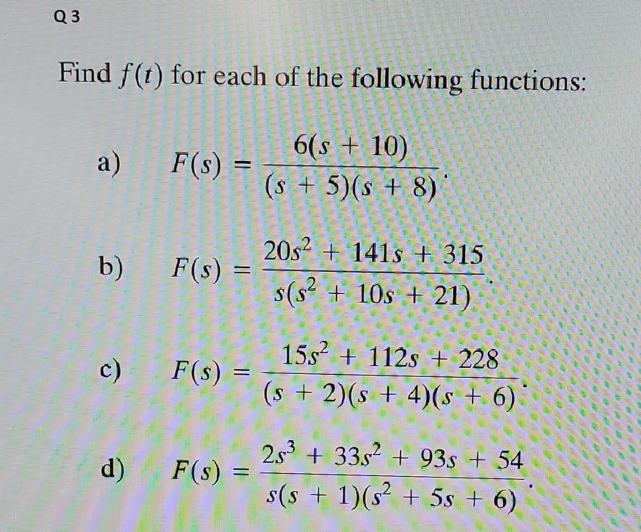 Solved Find f(t) for each of the following functions: a) | Chegg.com