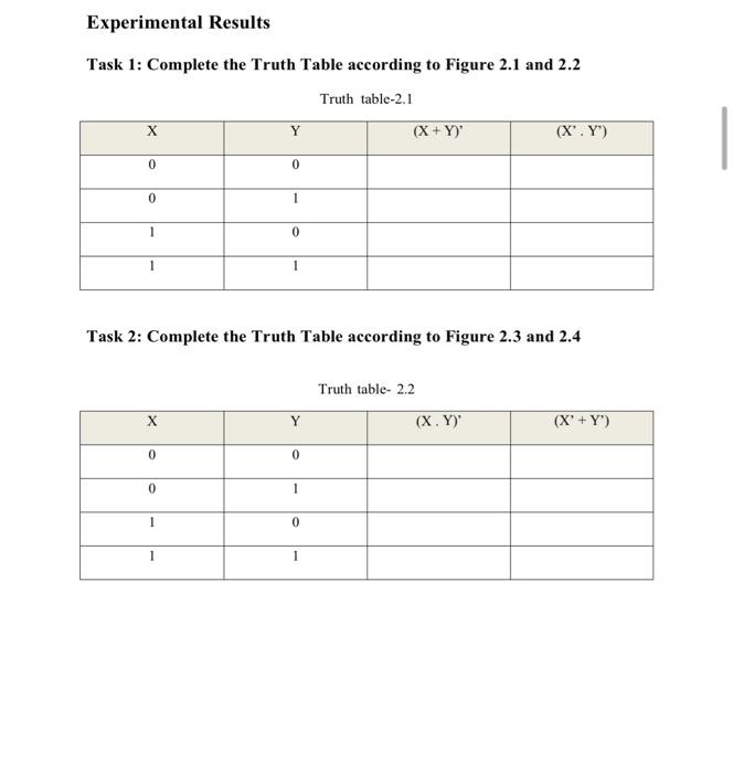 Solved Experimental Results Task 1: Complete the Truth Table | Chegg.com