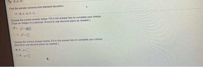 Solved Find the sample variance and standard deviation 17, | Chegg.com