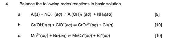 Solved Balance the following redox reactions in basic | Chegg.com