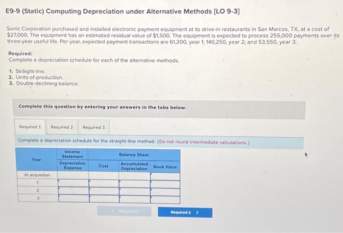 Solved E9-9 (Static) Computing Depreciation under | Chegg.com
