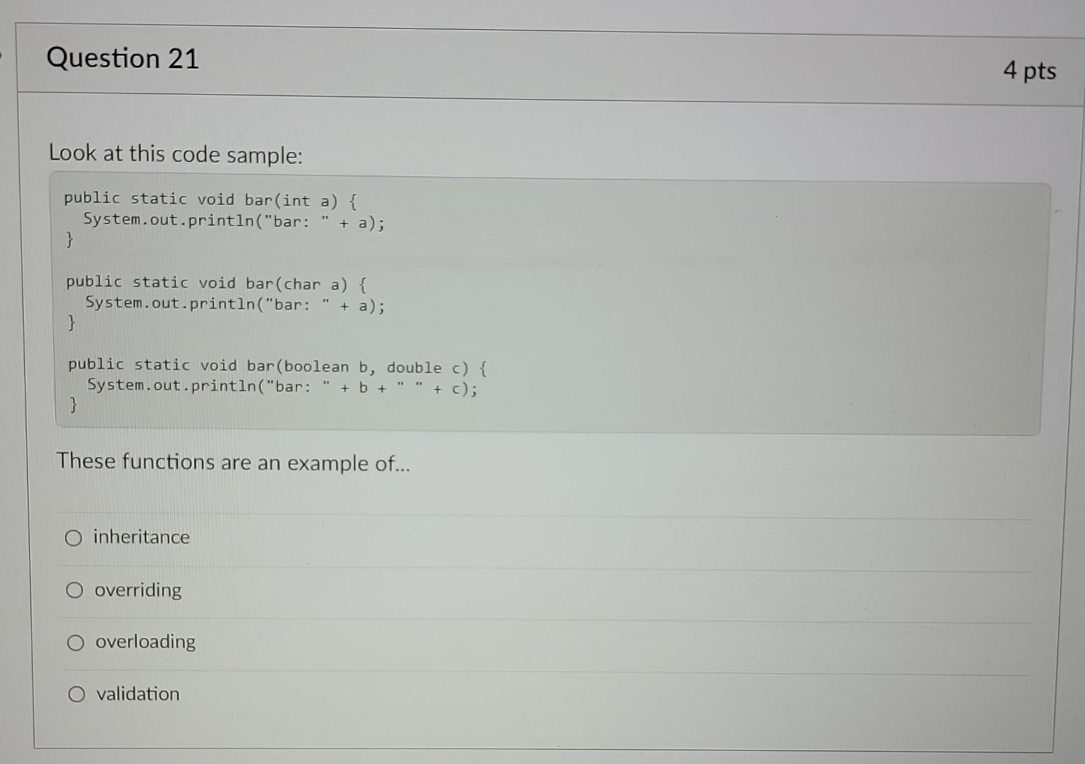 Solved Look at this code sample: public static void bar(int | Chegg.com