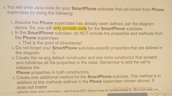 Solved You Will Write Java Code For Your Smartphone Subclass