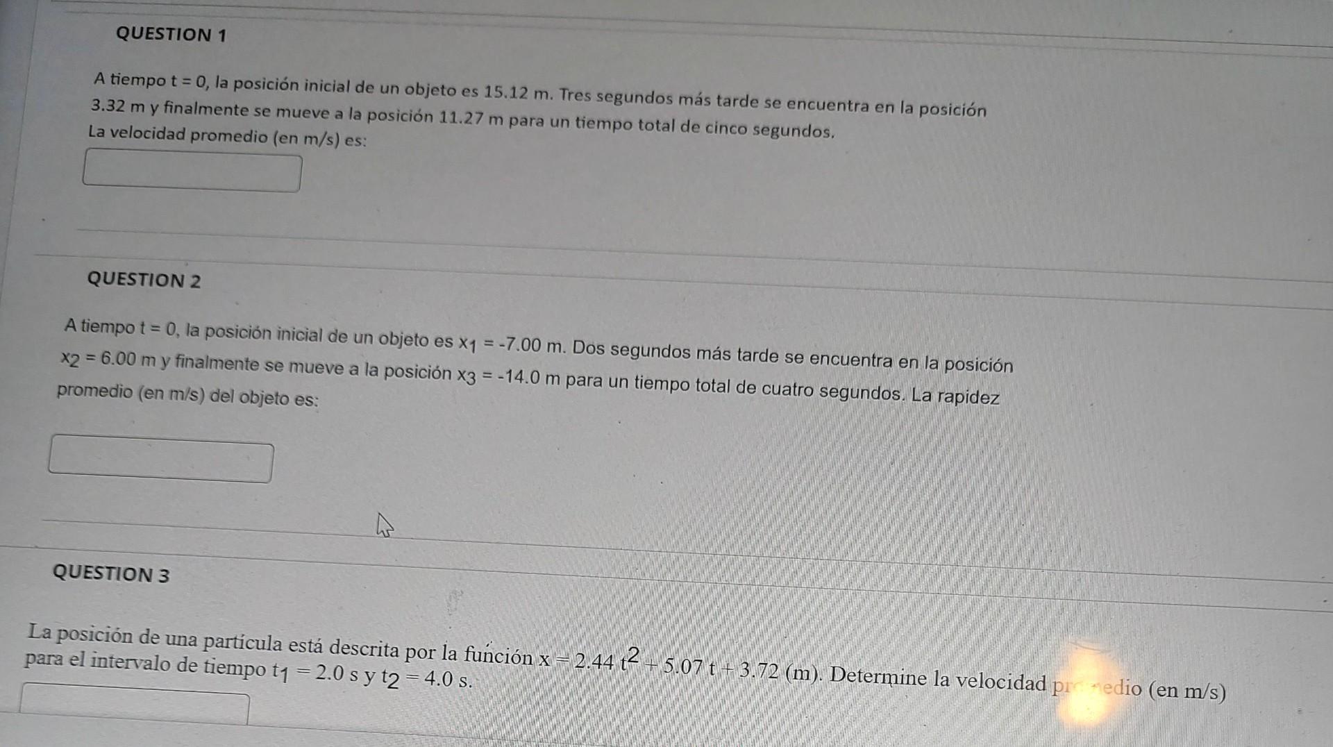 Solved A tiempo t=0, la posición inicial de un objeto es | Chegg.com