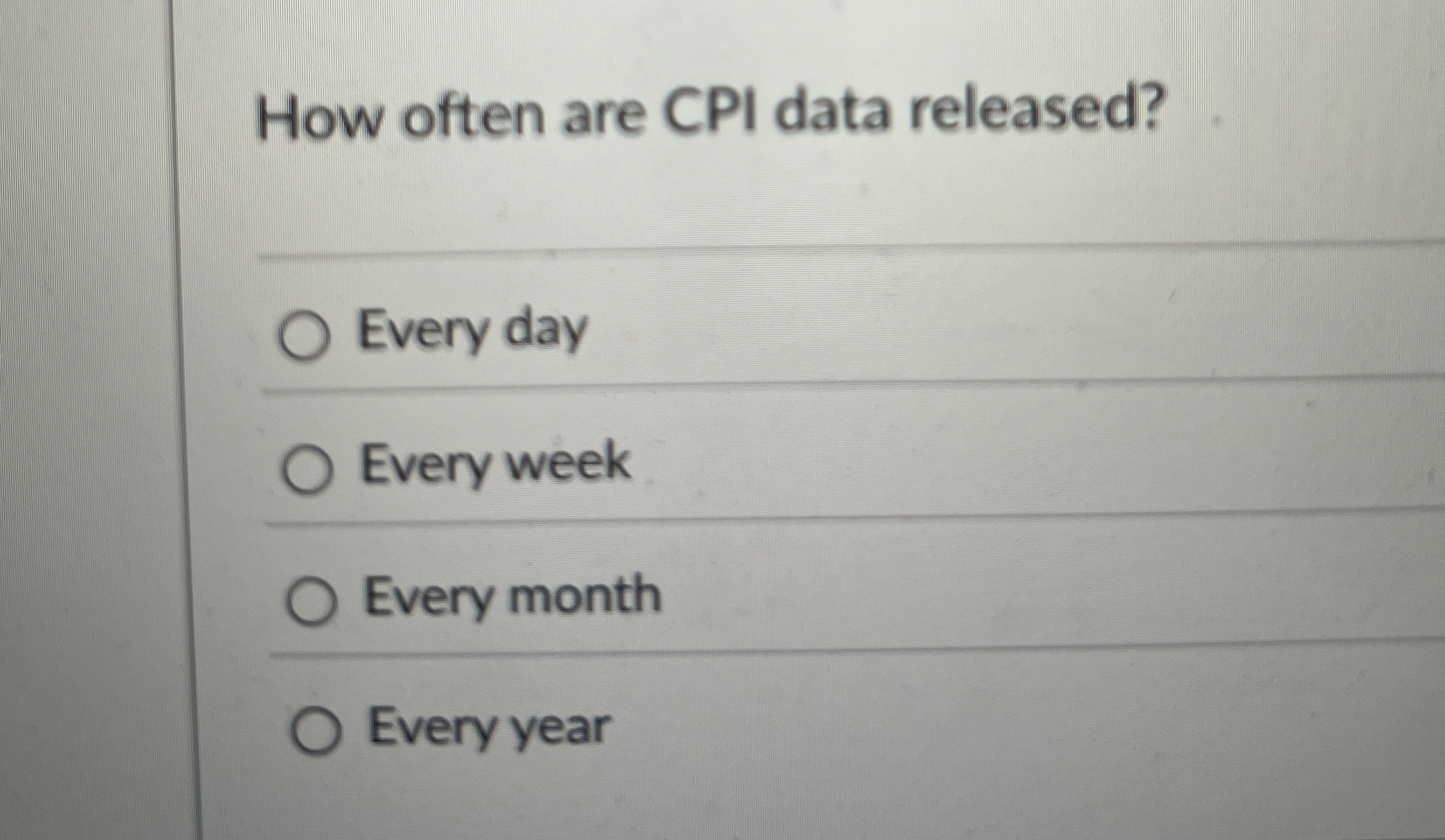 Solved How often are CPI data released?Every dayEvery | Chegg.com