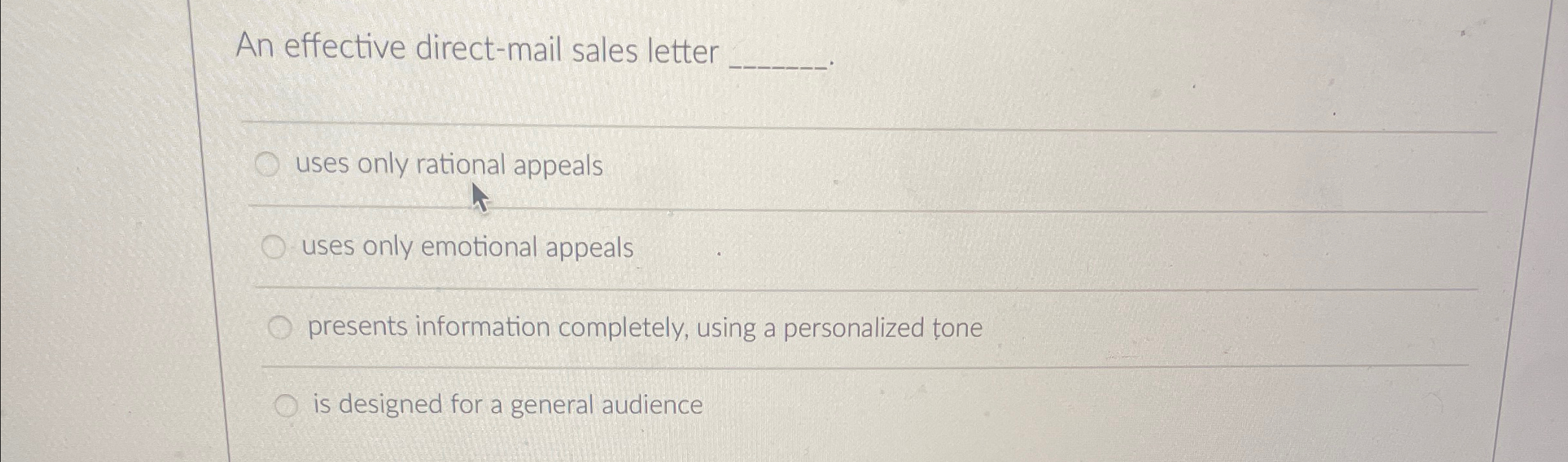 Solved An effective direct-mail sales letteruses only | Chegg.com