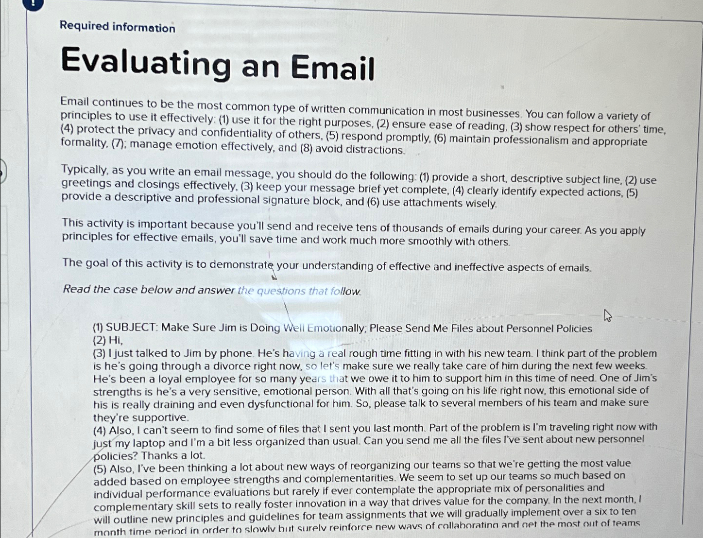Solved Required informationEvaluating an EmailEmail | Chegg.com