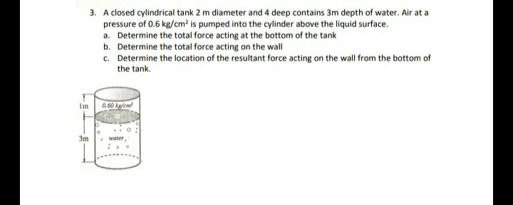 Solved 3. A closed cylindrical tank 2 m diameter and 4 deep | Chegg.com
