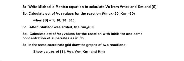 Solved 3a. Write Michaelis-Menten equation to calculate Vo | Chegg.com