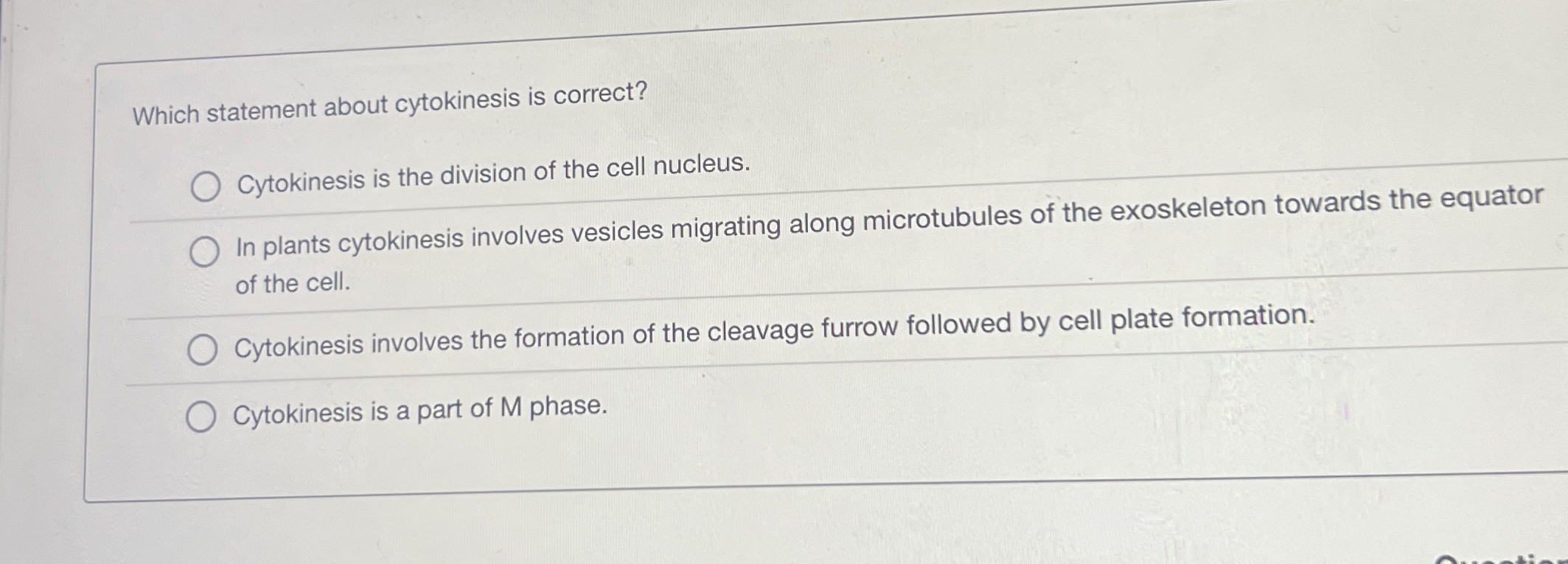 Solved Which statement about cytokinesis is | Chegg.com