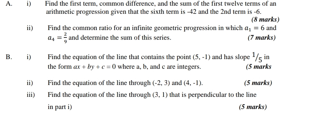 Solved A. ﻿i) ﻿Find the first term, common difference, and | Chegg.com
