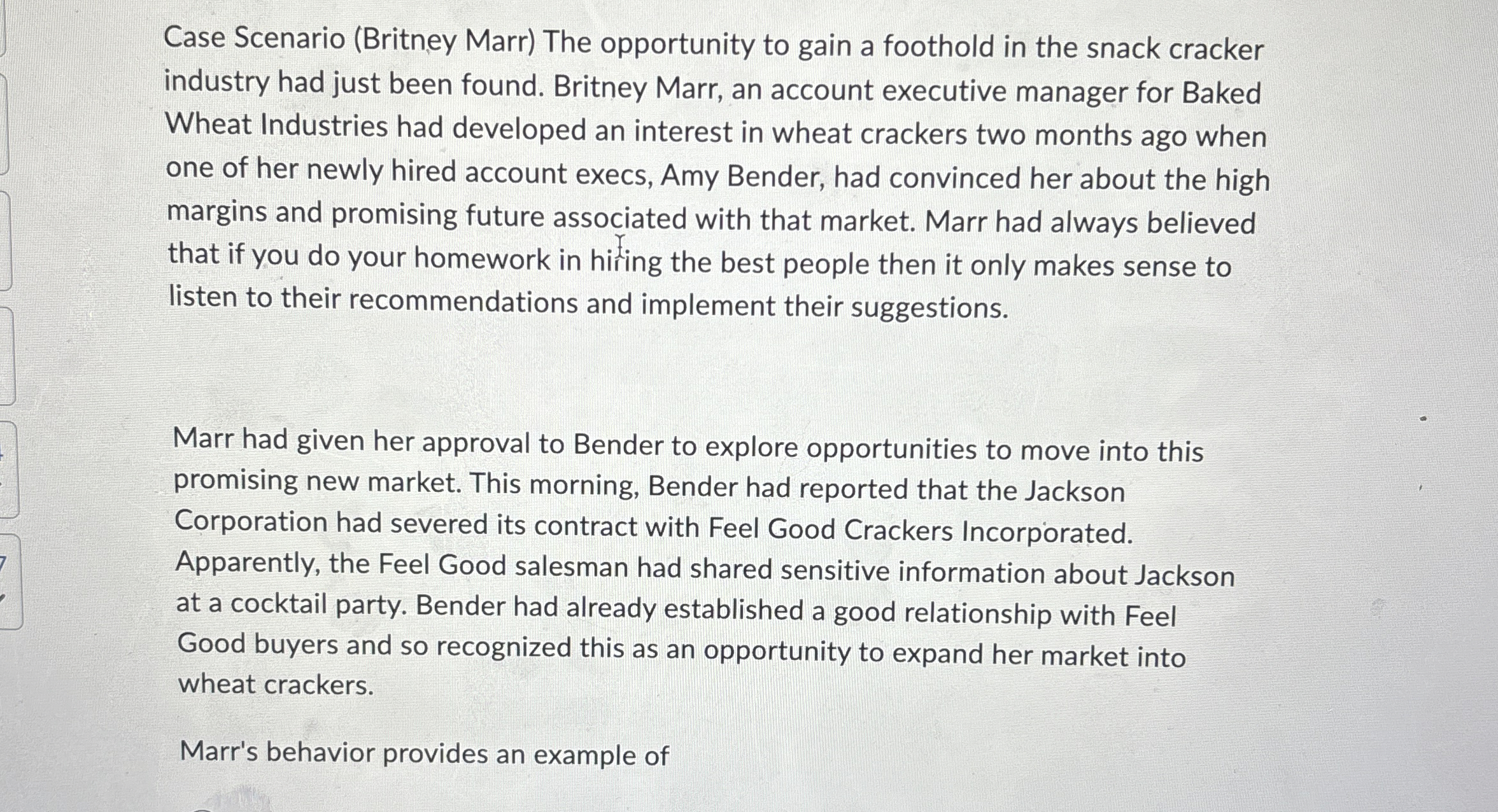 Solved Case Scenario (Britney Marr) ﻿The opportunity to gain | Chegg.com