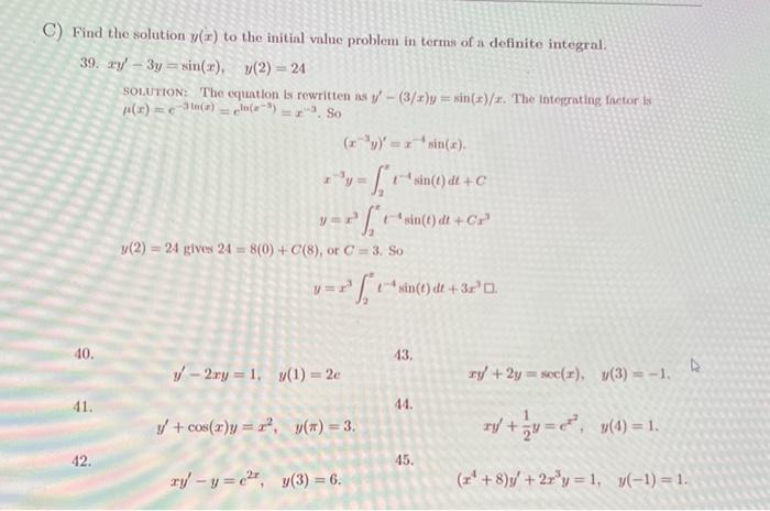 Solved C) Find the solution y(x) to the initial value | Chegg.com